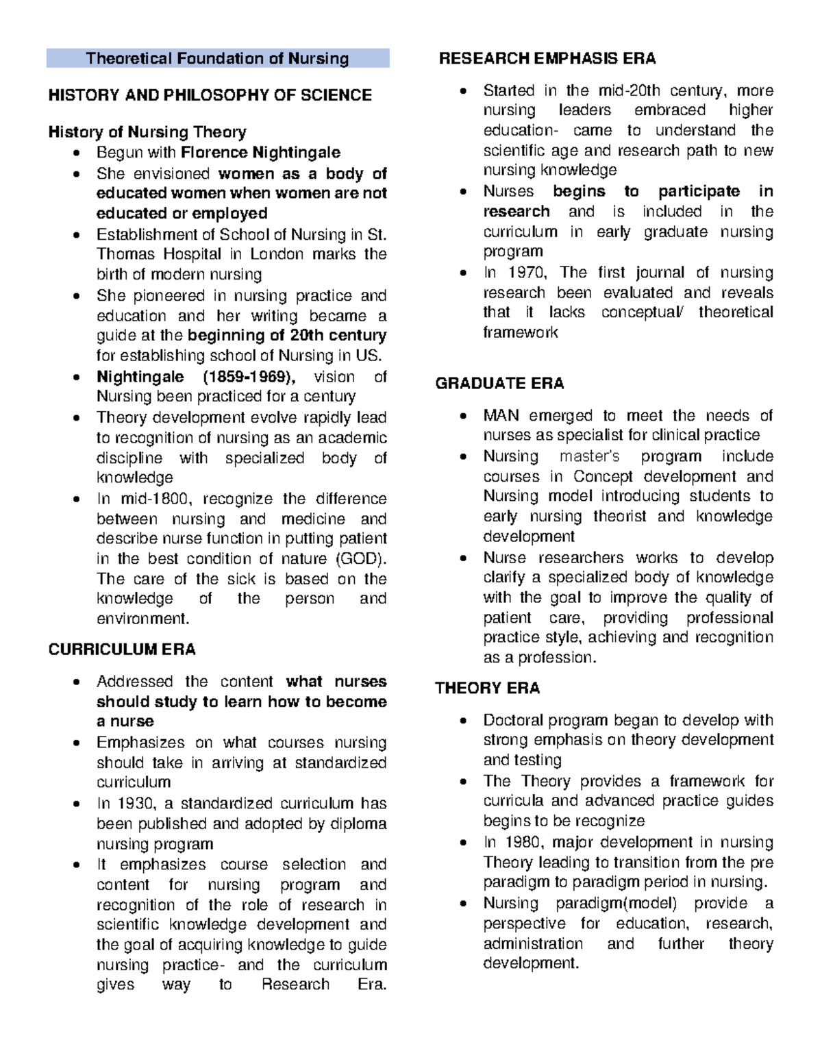 Trans NCMA - reviewer - Theoretical Foundation of Nursing HISTORY AND ...