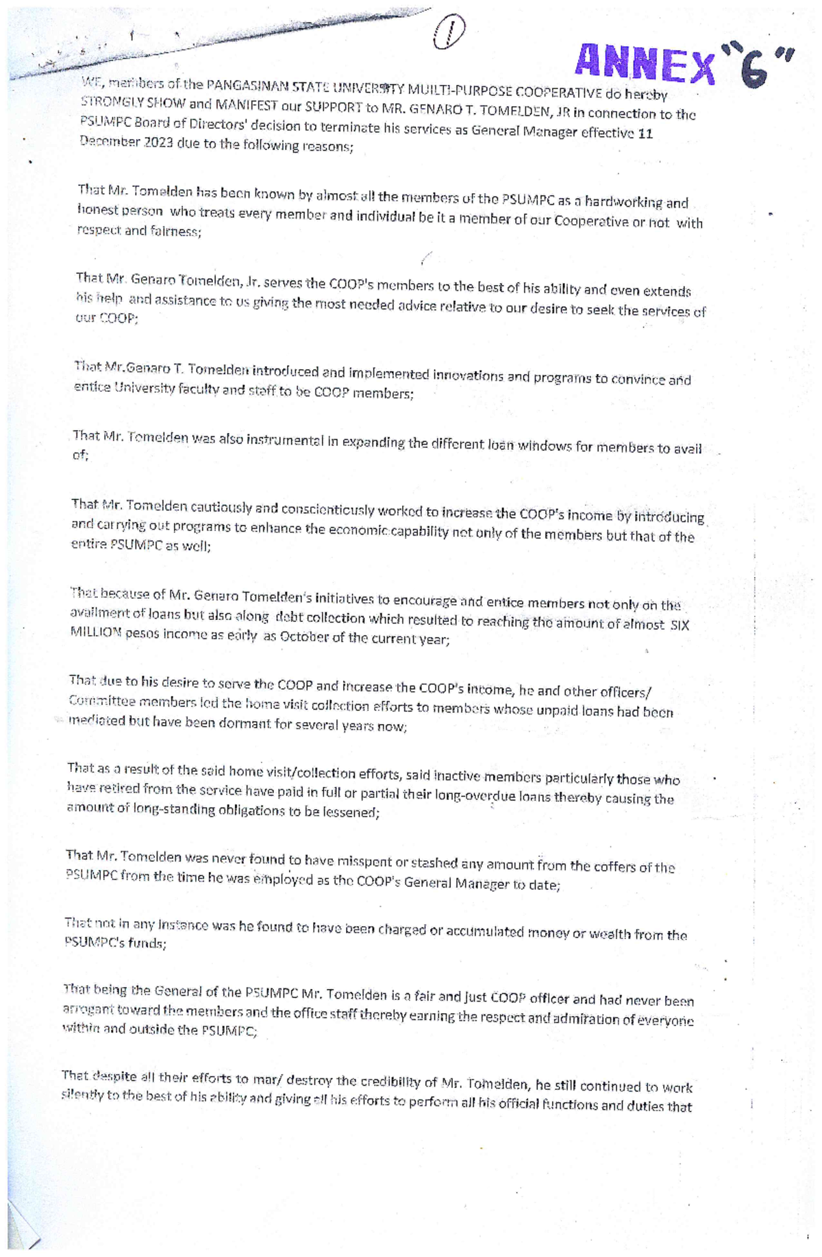 Annex 6 - Verifeid answer - ANNEX WE, members of the PANGASINAN STATE ...