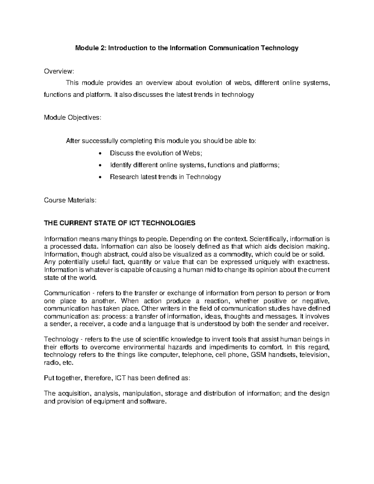 Module 2 Living with IT ERA - Module 2: Introduction to the Information ...