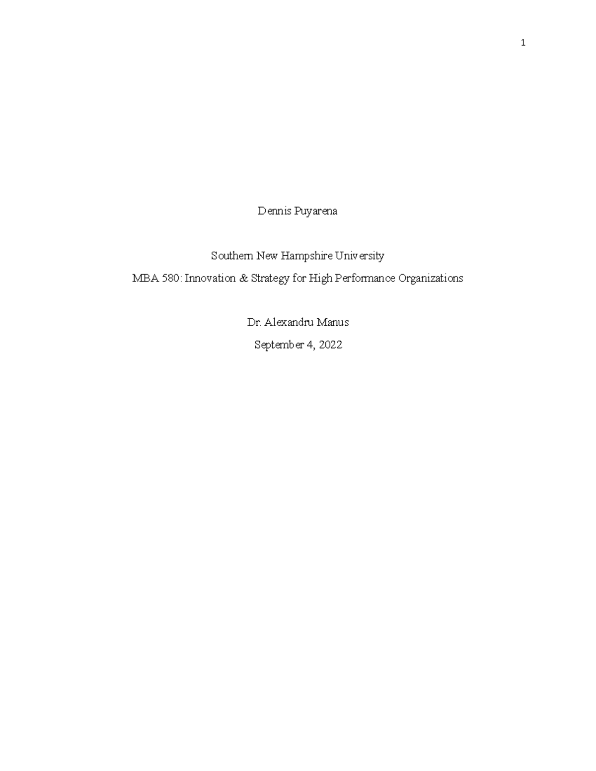 Mod 2 Financial Justification - 1 MBA 580: Innovation & Strategy for ...