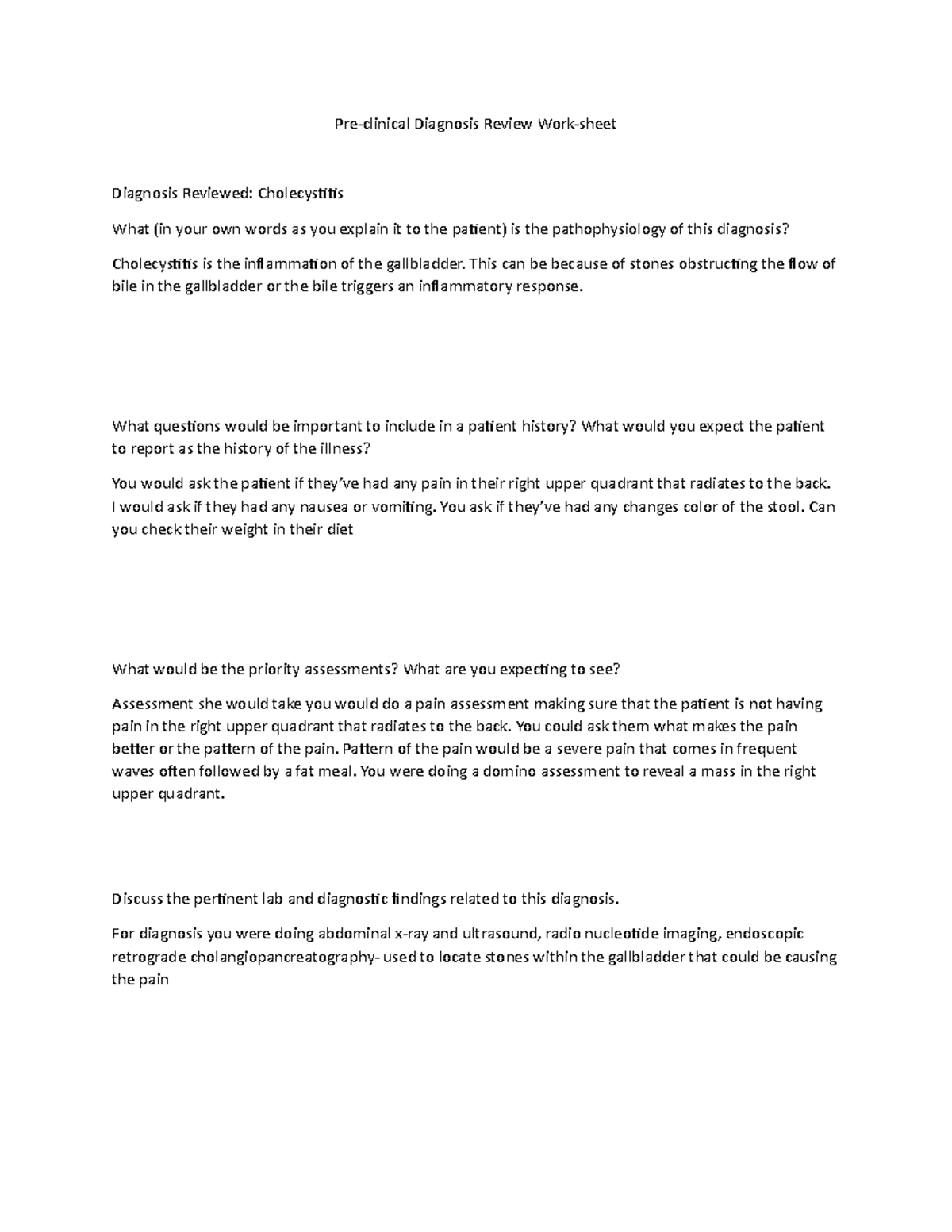 Cholecystitis - Clinical assignment - Pre-clinical Diagnosis Review ...