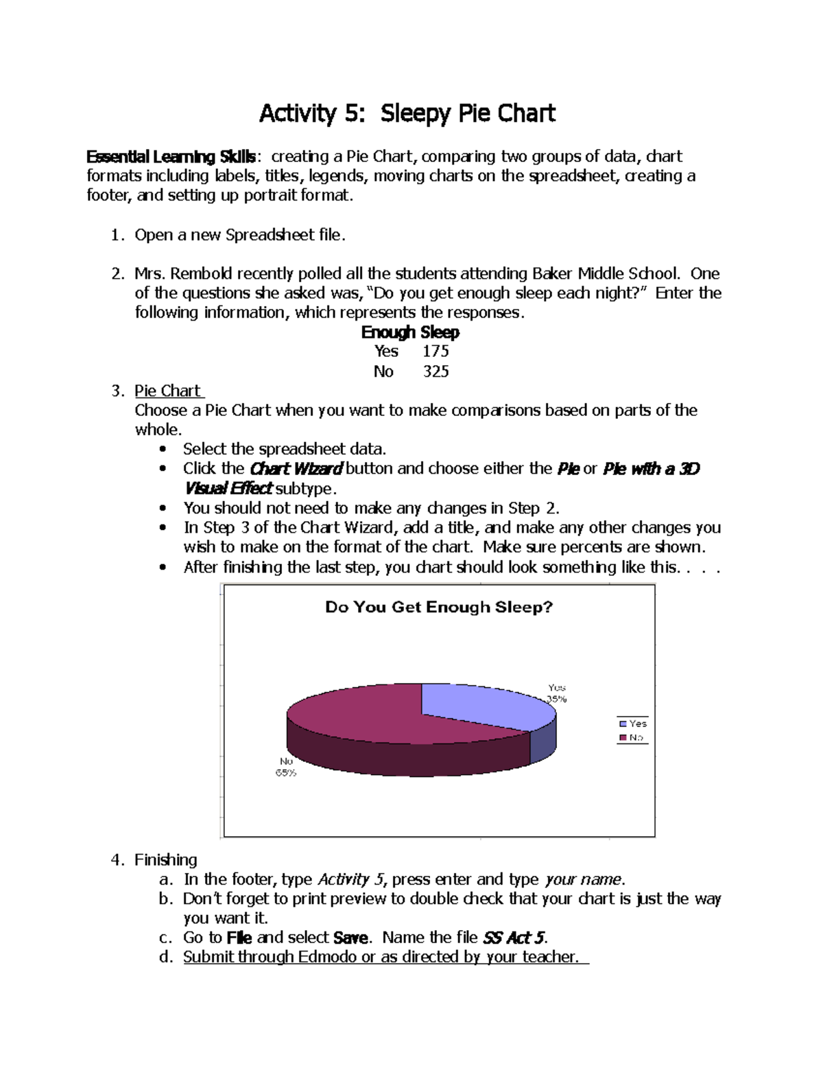 Ss activity 5 - well - Activity 5 : Sleepy Pie Chart Essential Learning ...