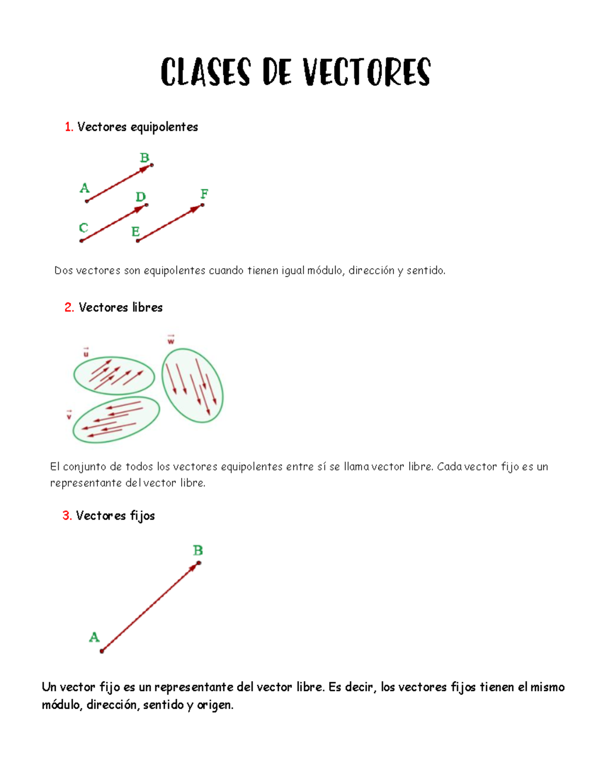 Vectores - CLASES DE VECTORES 1. Vectores equipolentes Dos vectores son ...