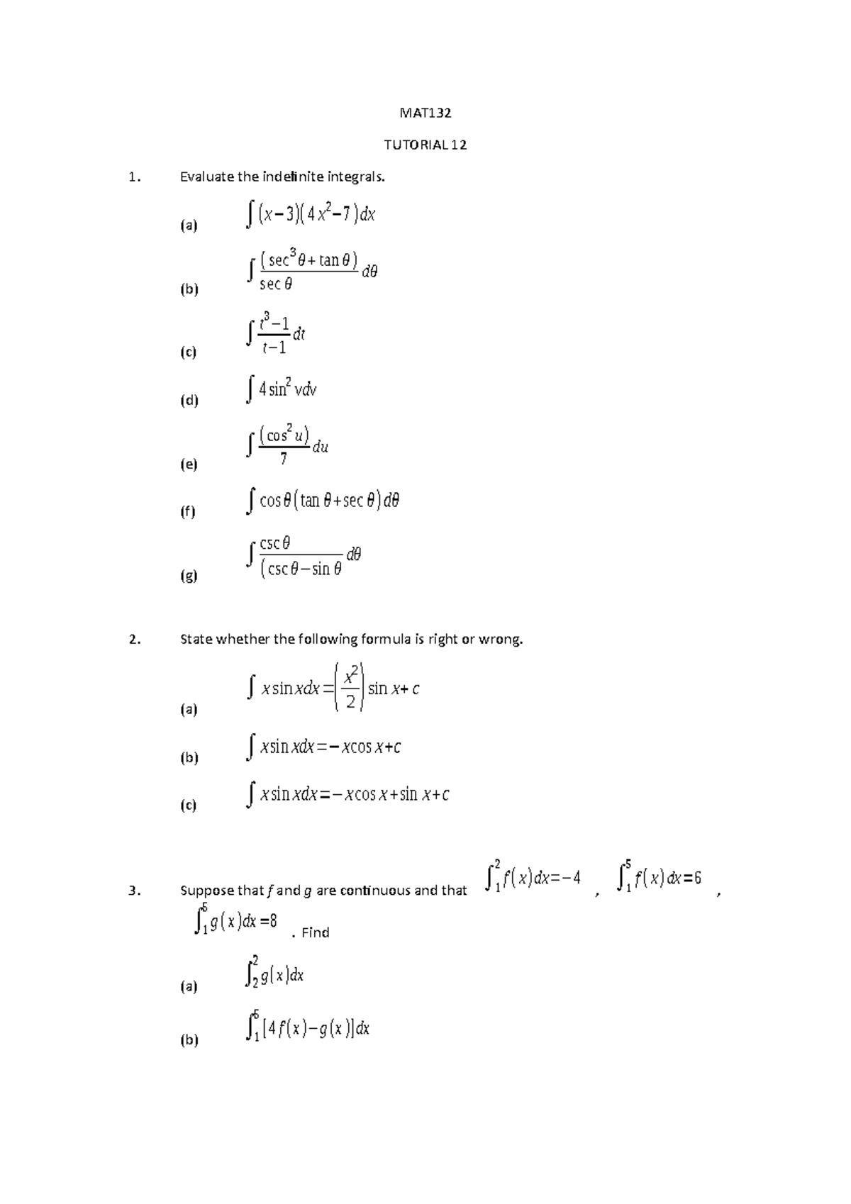 Tutorial 12 - Practice questions for chapter 12 - MAT TUTORIAL 12 ...