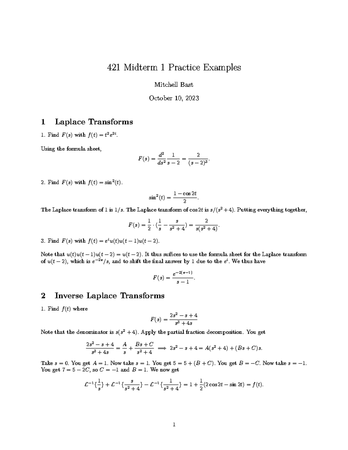 421 More Exam Practice - nothing - 421 Midterm 1 Practice Examples ...