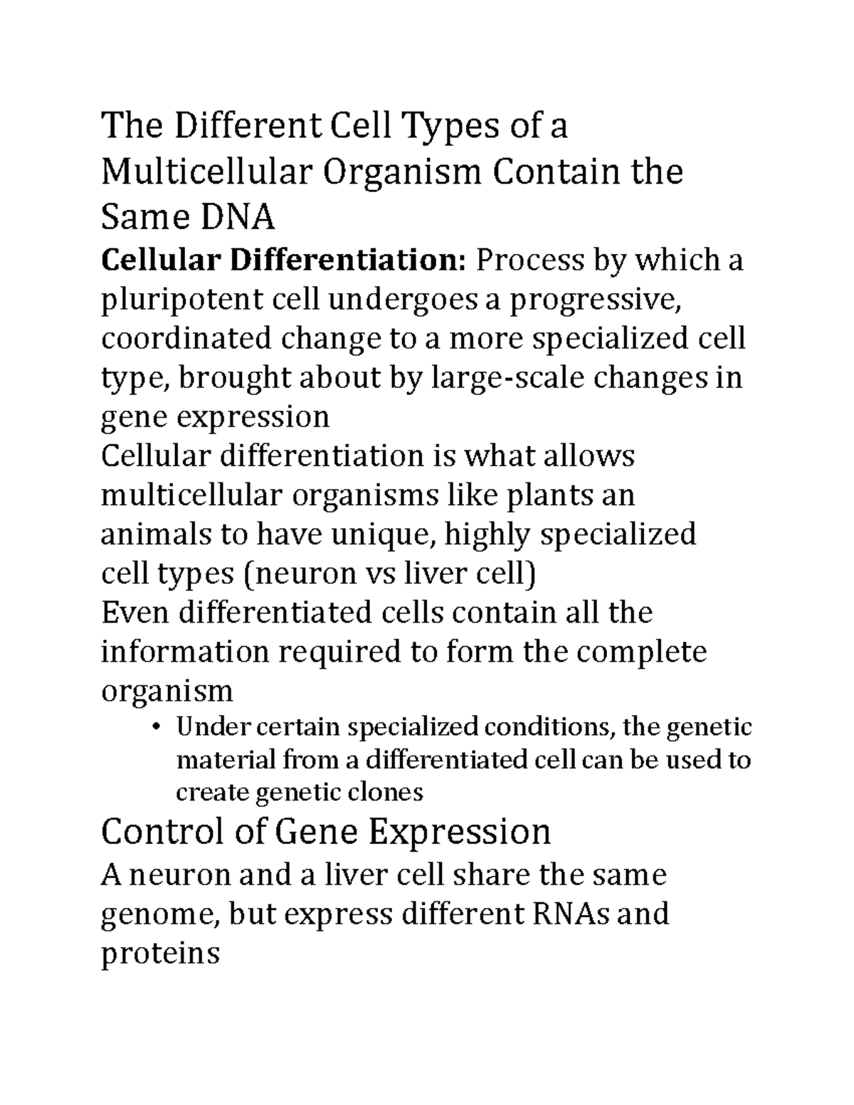 Lecture 11 Cell Bio - The Different Cell Types of a Multicellular ...