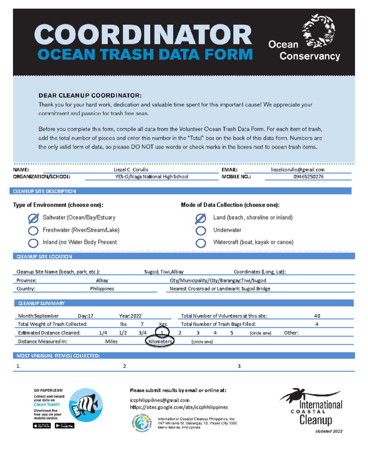 Coordinator-Ocean-Trash-Data-Form 2022-attachment-for-09 - NAME: Liezel ...