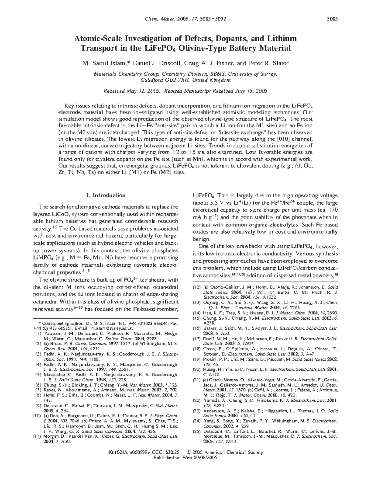 Atomic Scale Investigation Of Defects Dopants And Lithium Saiful Islam Daniel J Driscoll