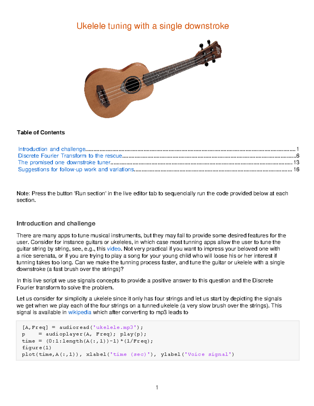 Ukeleletunning - Example project - Ukelele tuning with a single downstroke Table of Contents ...