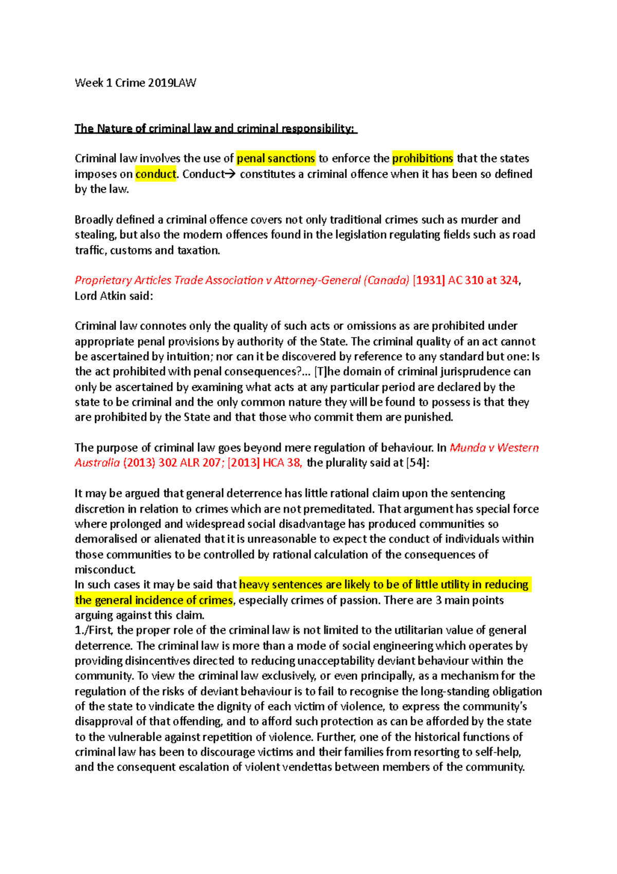 Week 1 Crime 2019 LAW - Week 1 2019Law lecture notes - Week 1 Crime ...