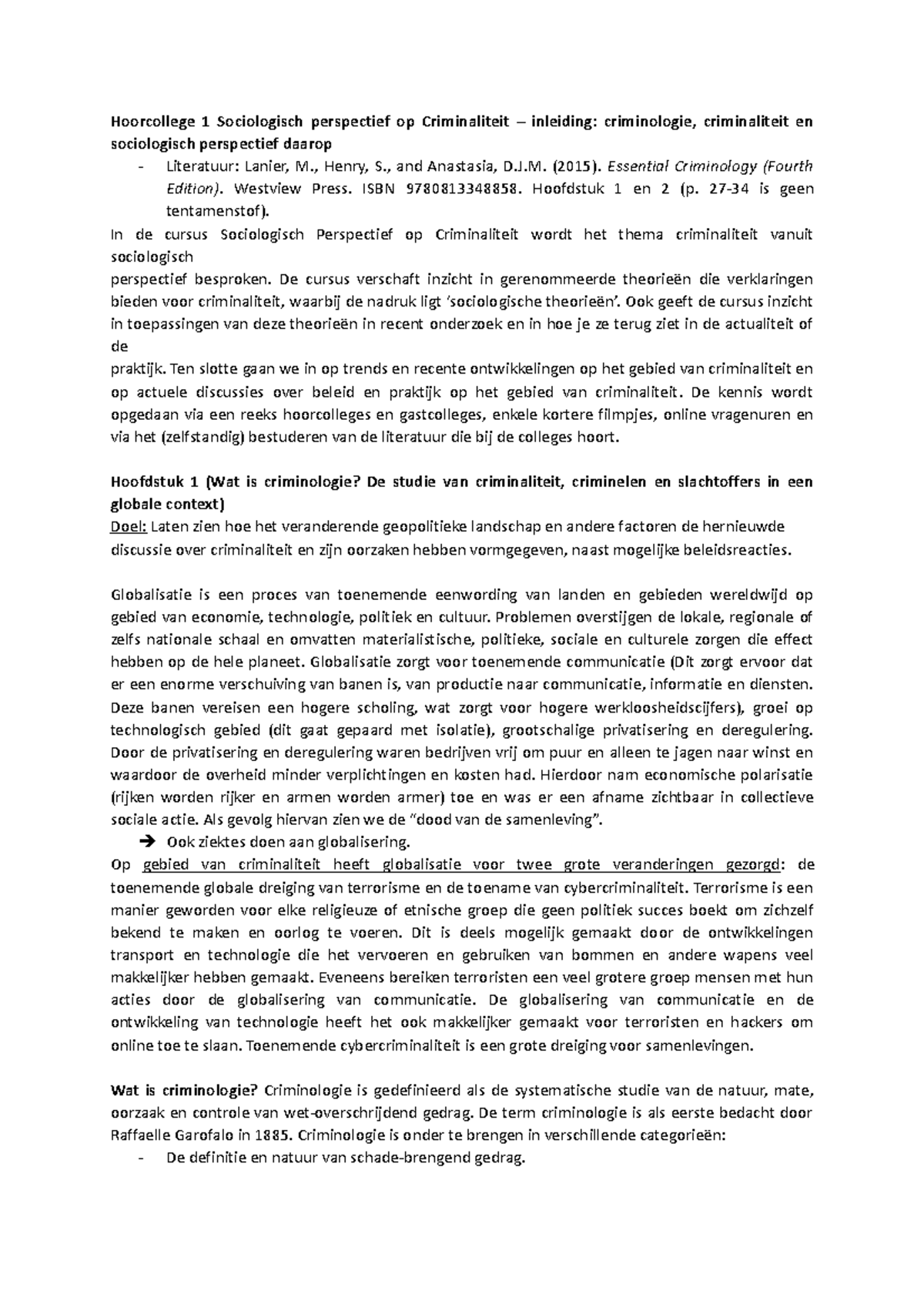 Hoorcollege 1 Sociologisch perspectief op Criminaliteit - Hoorcollege 1 ...