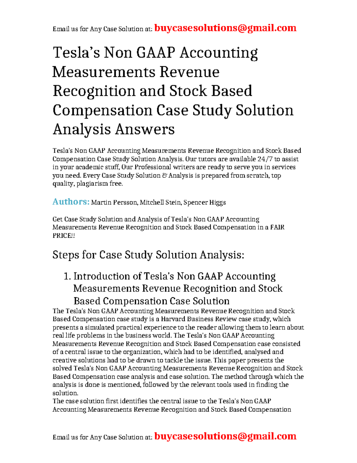 Case Solution Tesla's Non GAAP Accounting Measurements Revenue ...