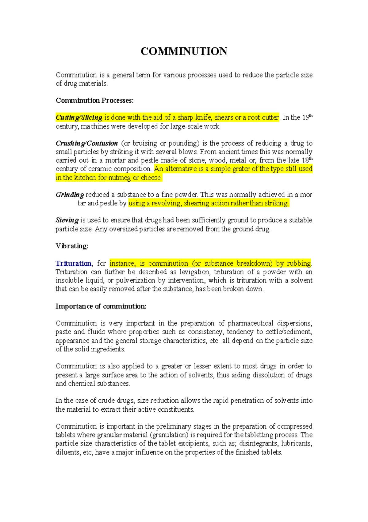 Comminution - COMMINUTION Comminution is a general term for various ...