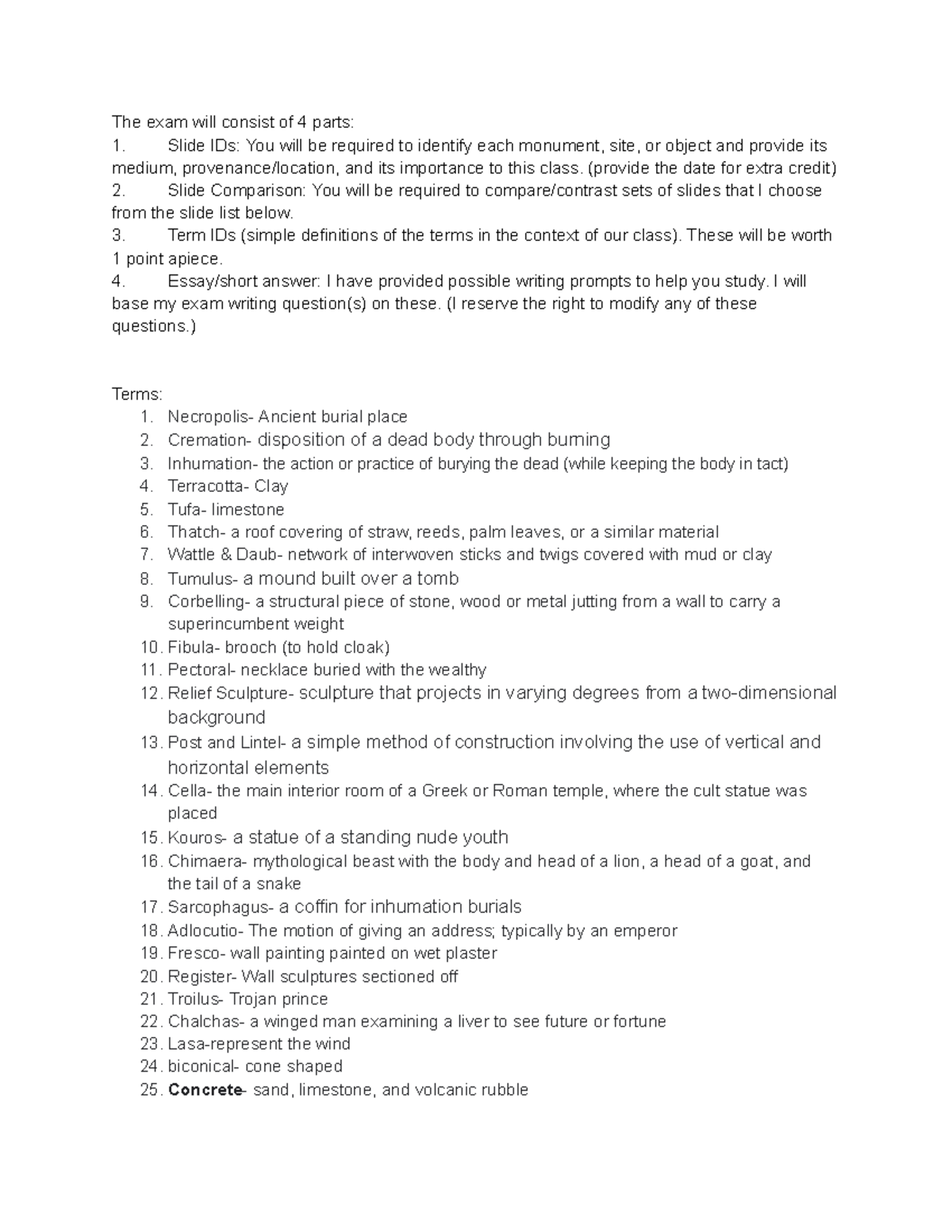 Roman Art Study Guide 1 - The exam will consist of 4 parts: Slide IDs ...