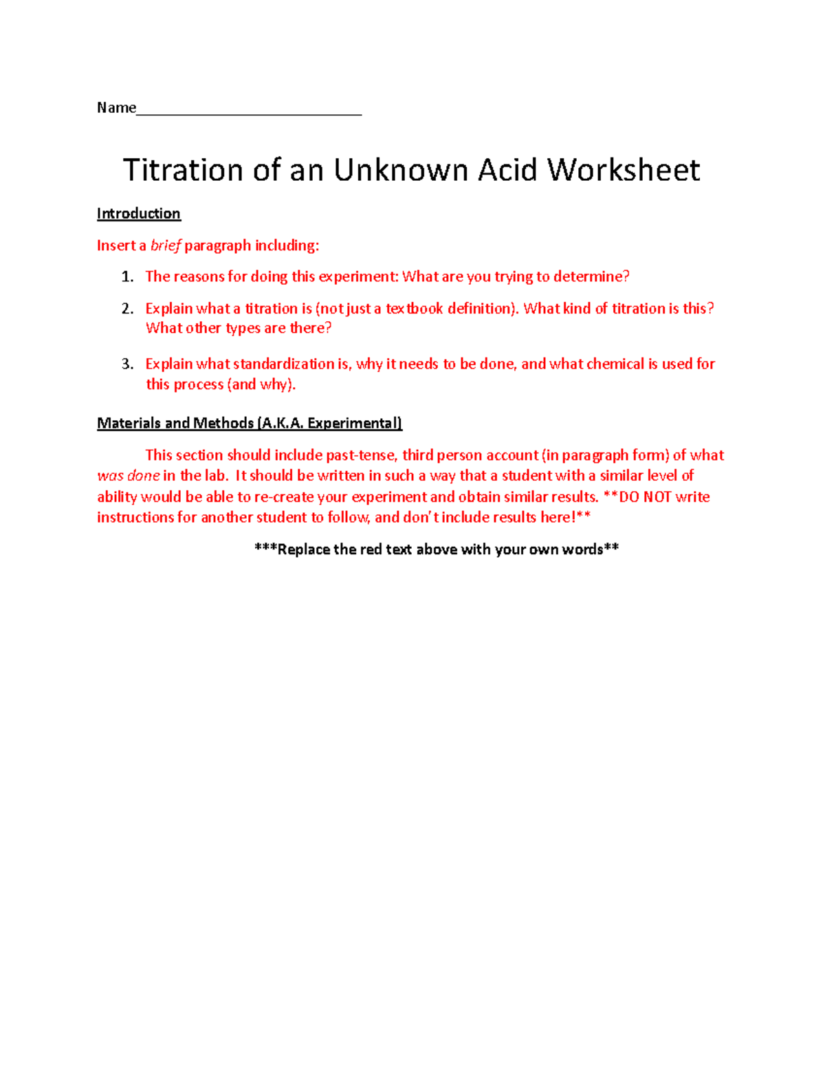 Titration of an Unknown Acid Worksheet F21 - Name____________________________ Titration of an ...