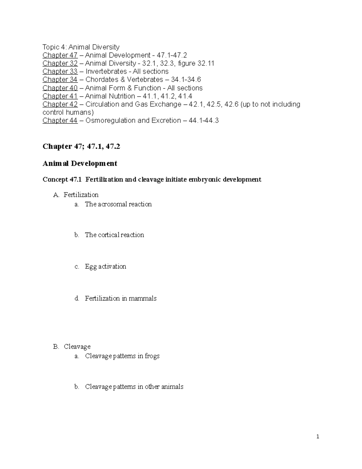 Animal Diversity and Development Study Guide - Studocu