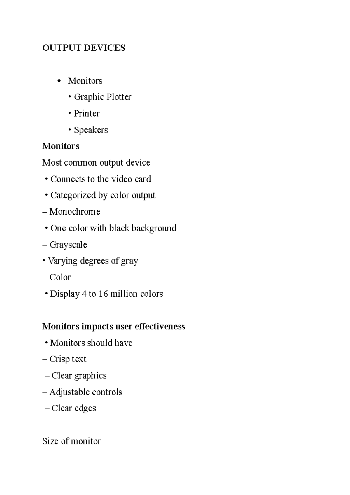 Output Devices - OUTPUT DEVICES Monitors Graphic Plotter Printer ...
