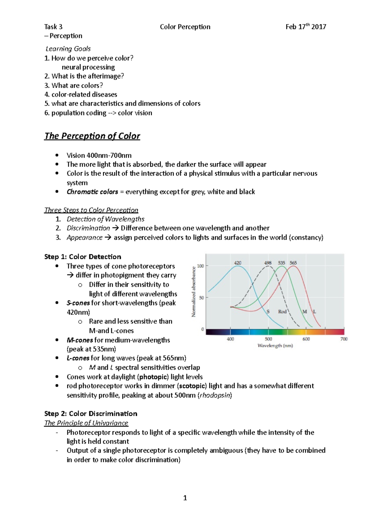 Task 3 - Color Vision - Perception Learning Goals How do we perceive ...