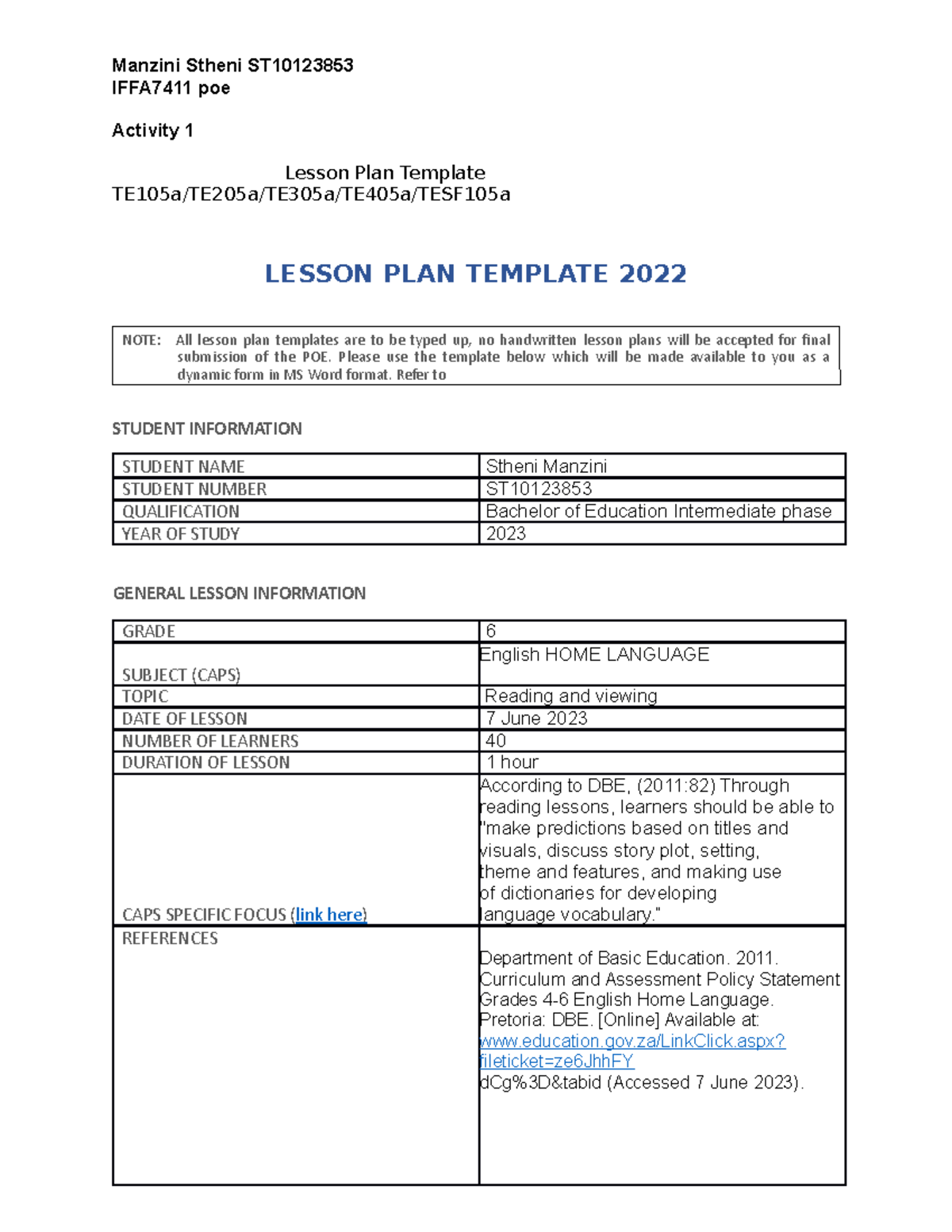 IFFA7411 POE - First semester module - Manzini Stheni ST IFFA7411 poe ...