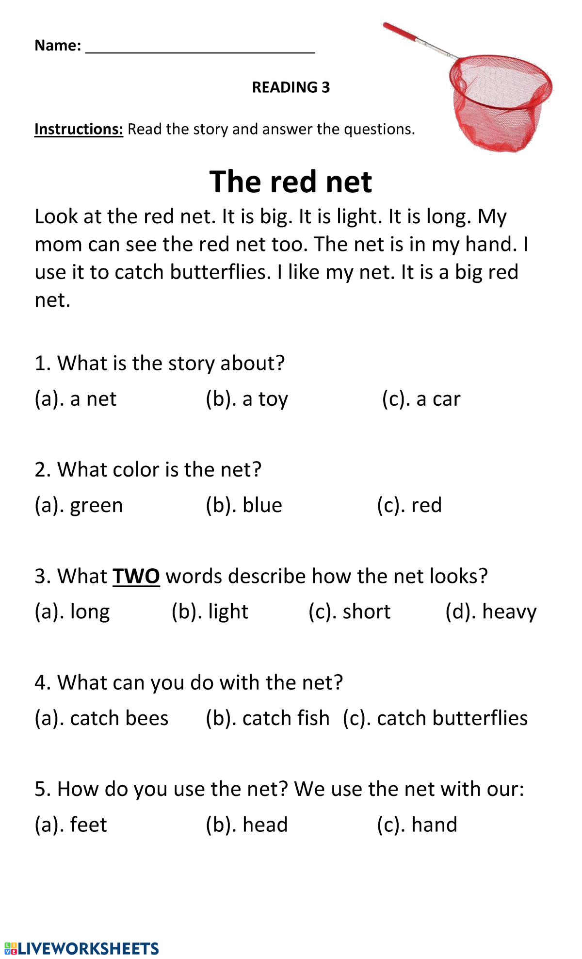 The red net - reading material - Name ...