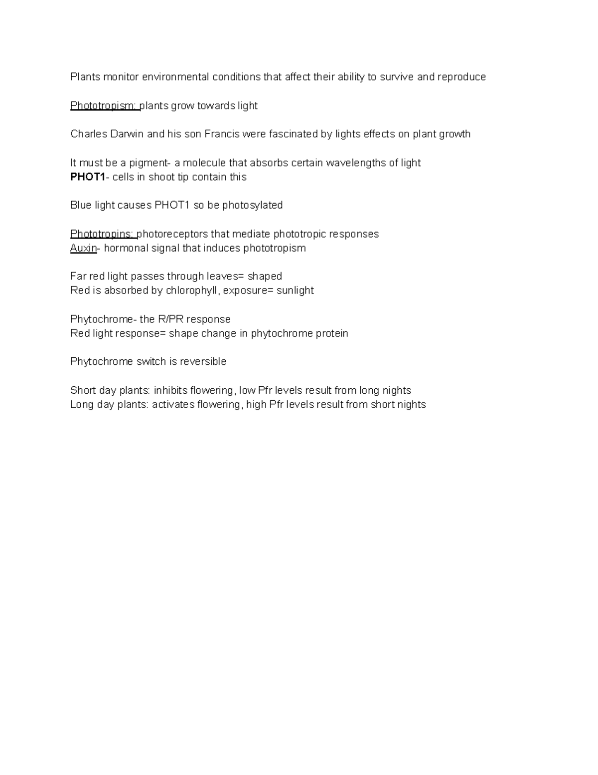 Bio Notes - Plants monitor environmental conditions that affect their ...