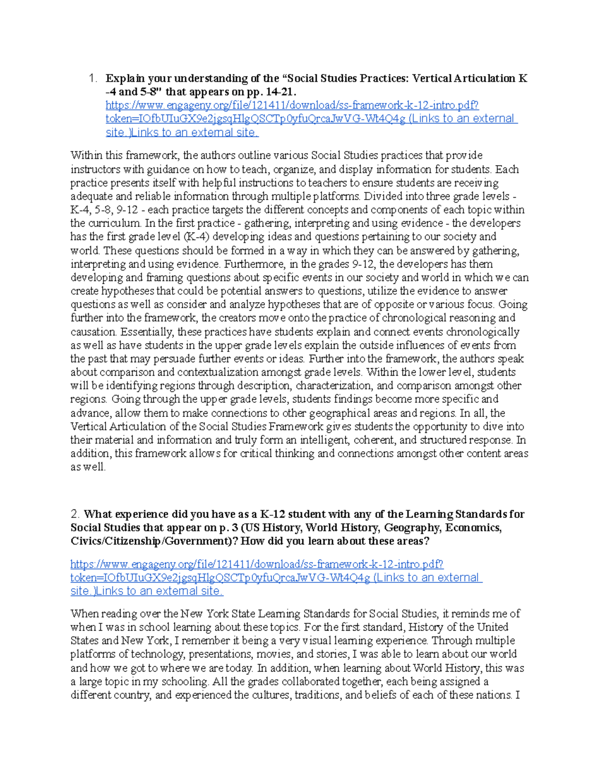 Analysis NYS SS Framework - Explain your understanding of the “Social ...
