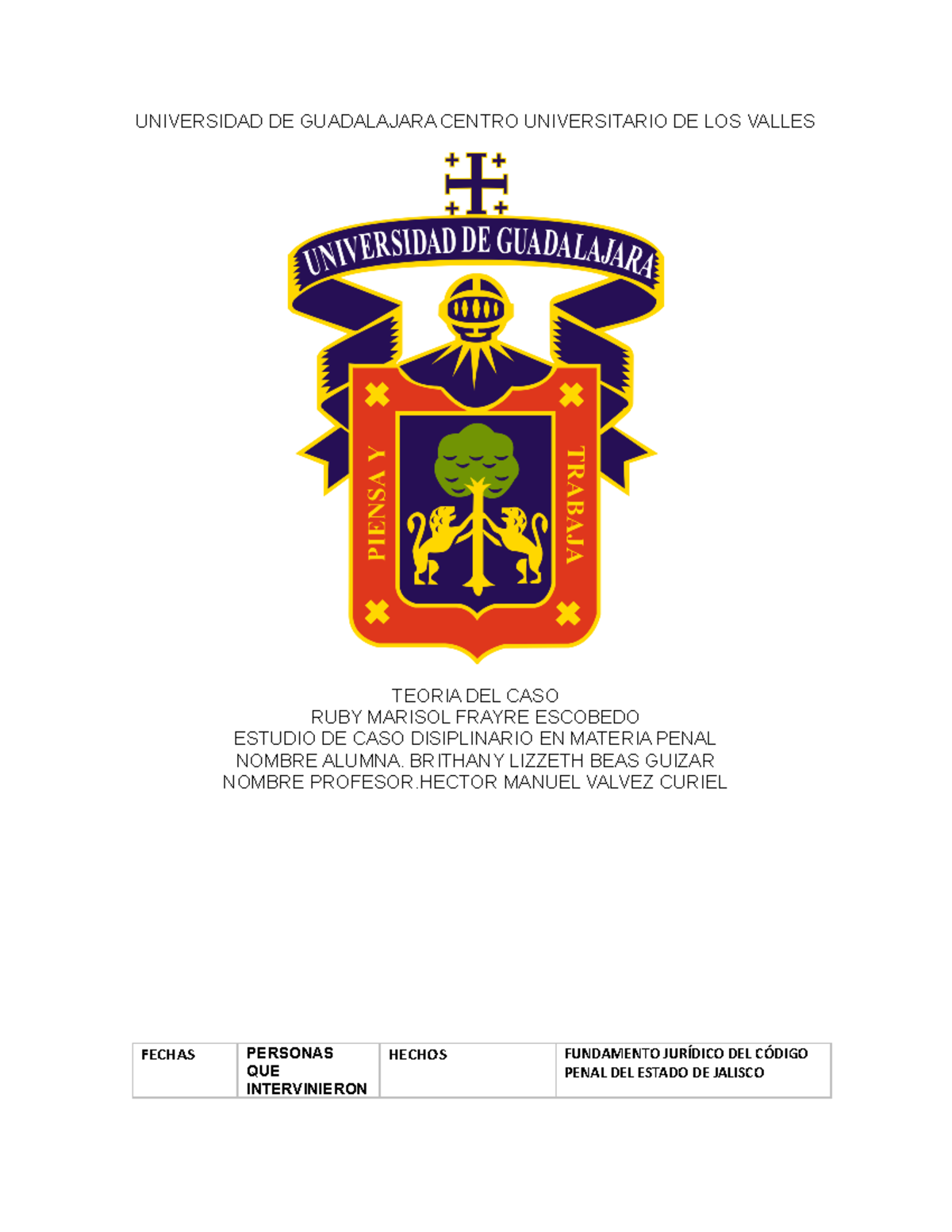 Teoria DEL CASO. RUBY Frayre Escobedo - UNIVERSIDAD DE GUADALAJARA ...