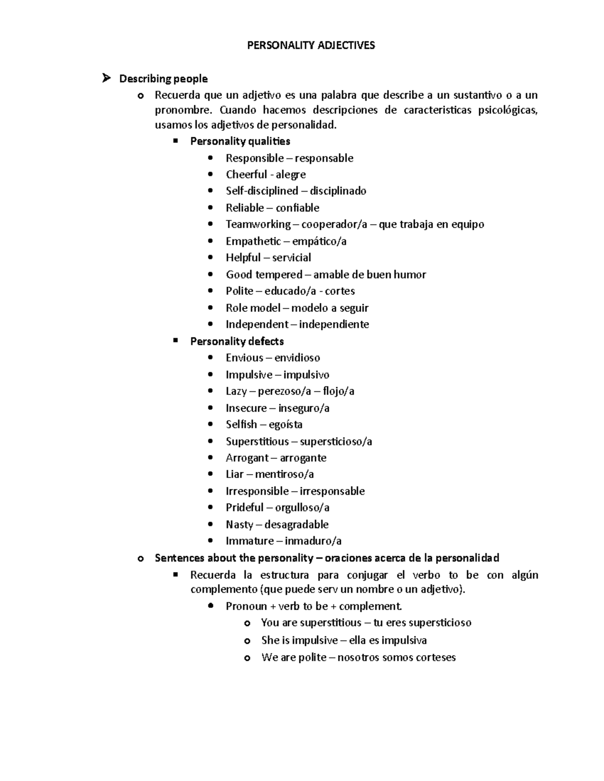 L04. Personality adjectives - PERSONALITY ADJECTIVES Describing people ...