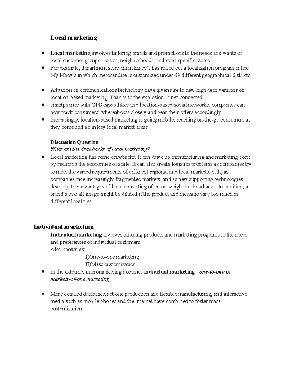 Local marketing - ENJOY - Local marketing Local marketing involves ...