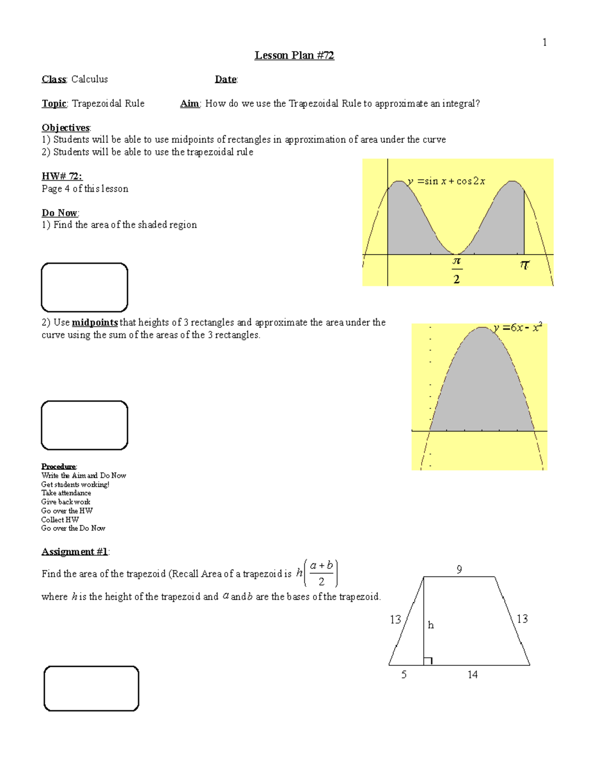 Calculus Fall 2021 Lesson 072 Using the Trapezoidal Rule - Lesson Plan ...