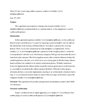 CHEM 22500 - 27 Lab Report #4 - Qualitative Organic Analysis - Lab Report #4: Qualitative ...