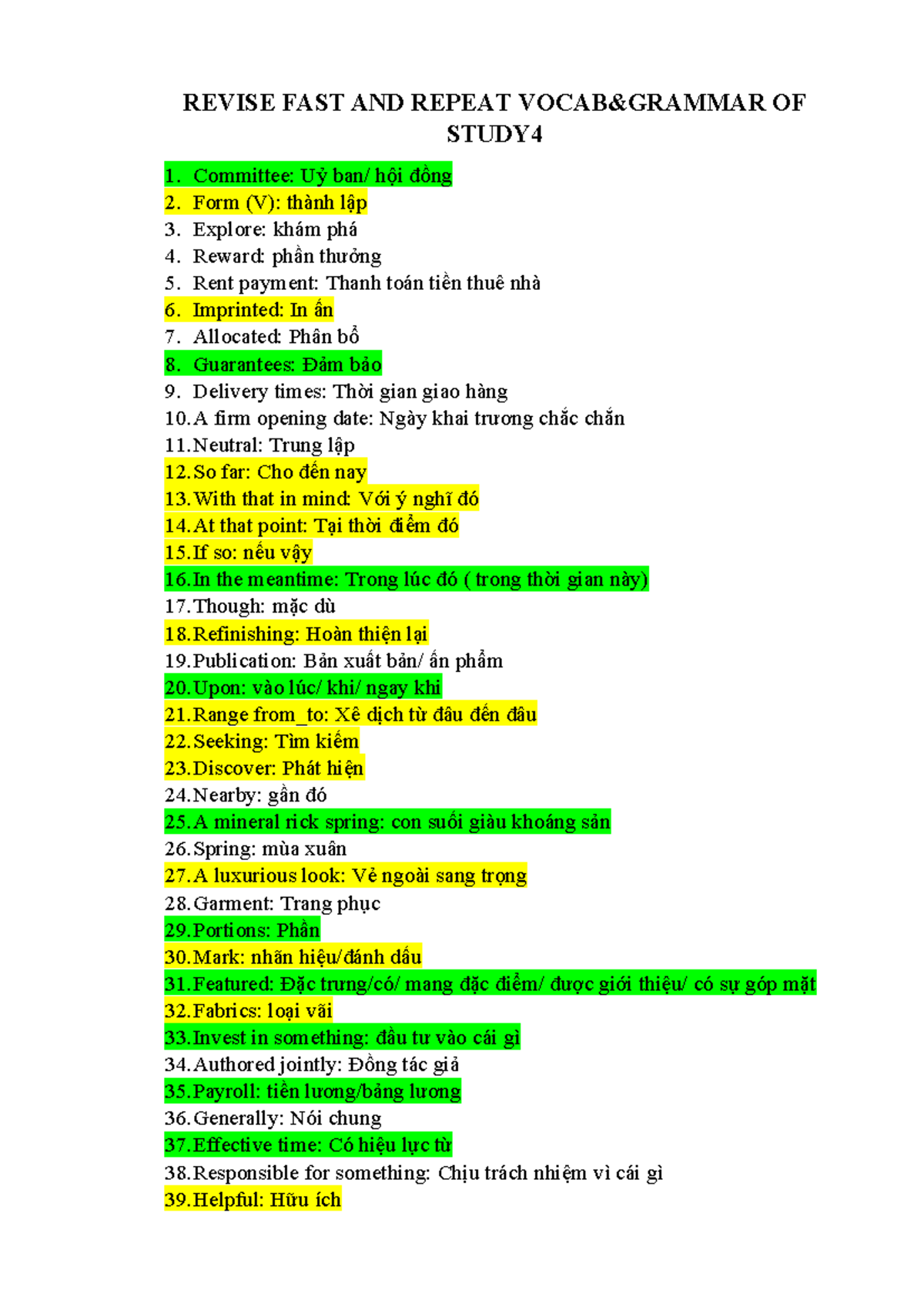 Reading Study 4 Vocab&Grammar - REVISE FAST AND REPEAT VOCAB&GRAMMAR OF ...