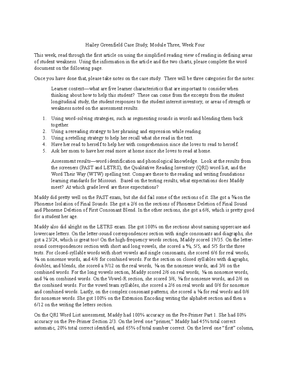 Hailey Greenfield- Case Study, Module Three, Week Four ( Official) - Hailey Greenfield Case ...