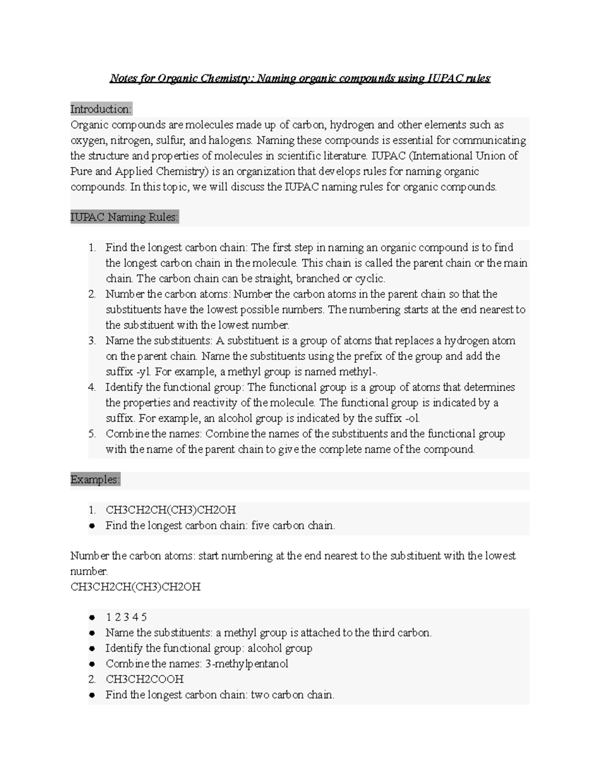 Notes for Organic Chemistry Naming organic compounds using Iupac rules ...