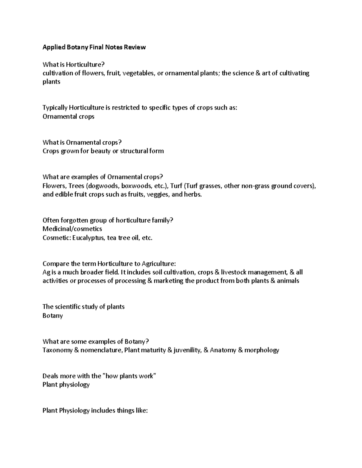 Applied Botany Final Notes Review - ), Turf (Turf grasses, other non ...