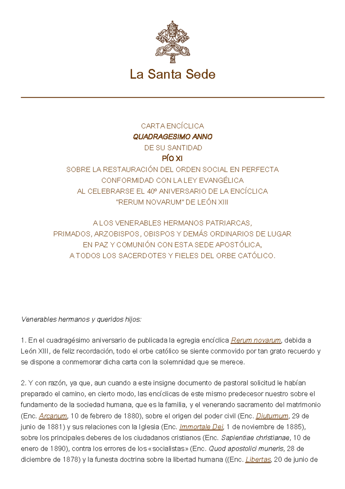 Enciclica quadragesimo-anno - La Santa Sede CARTA ENCÍCLICA ...