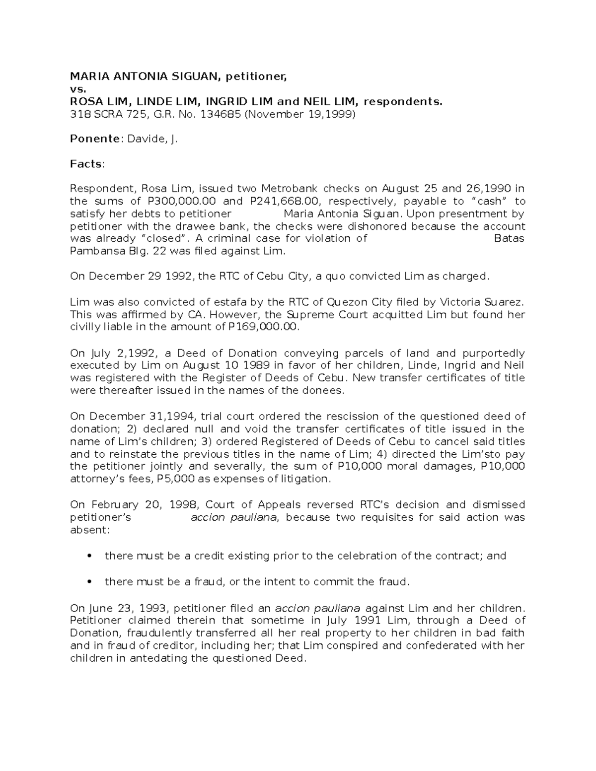 Case No. 31 - case Digest - MARIA ANTONIA SIGUAN, petitioner, vs. ROSA ...