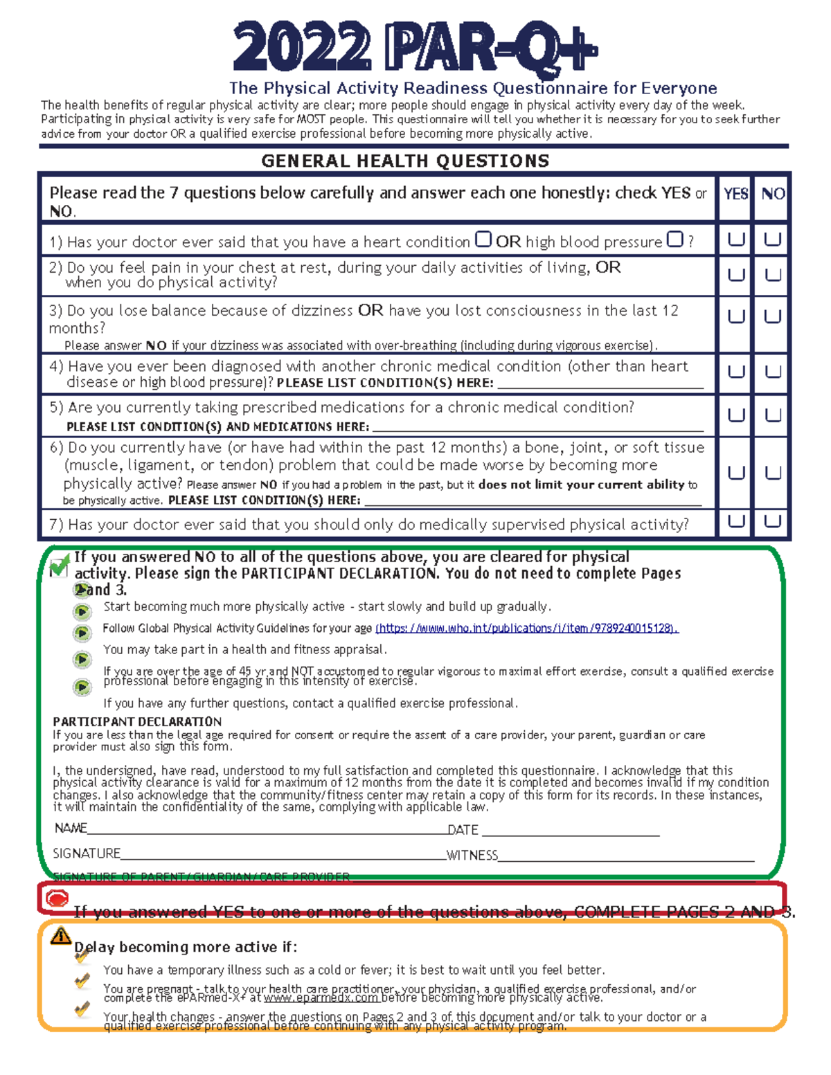 Par QPlus 2022 - lectures - 2022 PAR-Q+ The Physical Activity Readiness ...