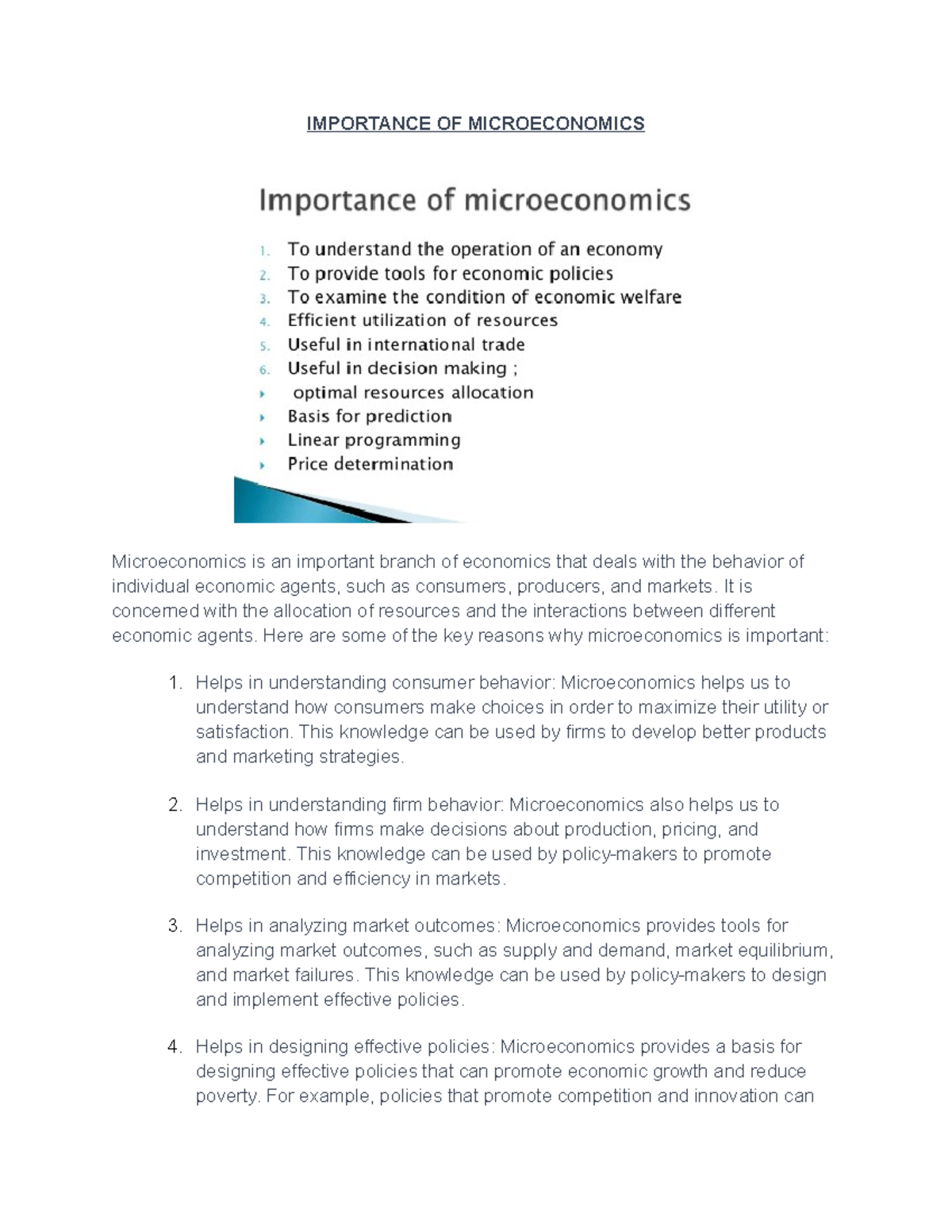 Importance OF Micro Economics - IMPORTANCE OF MICROECONOMICS ...