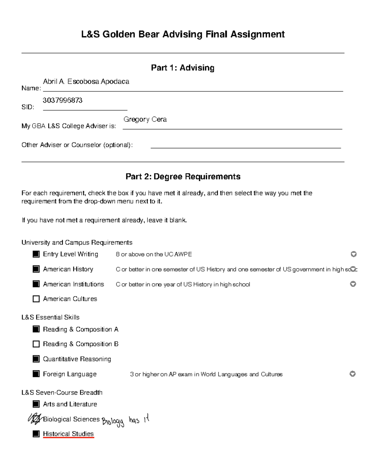 LS GBA Final Assignment -1 - L&S Golden Bear Advising Final Assignment ...