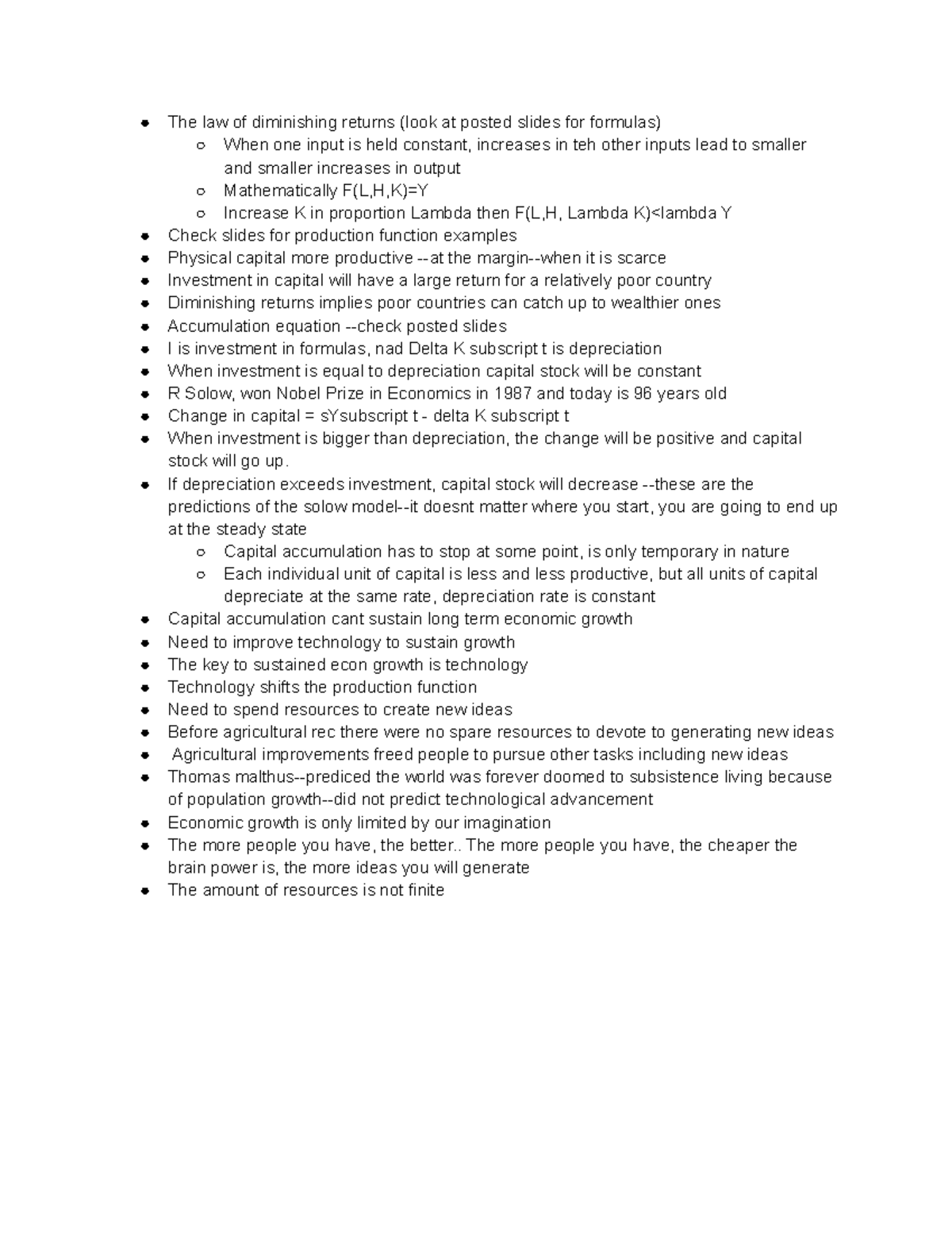 Econ 102 Lecture Notes - The law of diminishing returns (look at posted ...