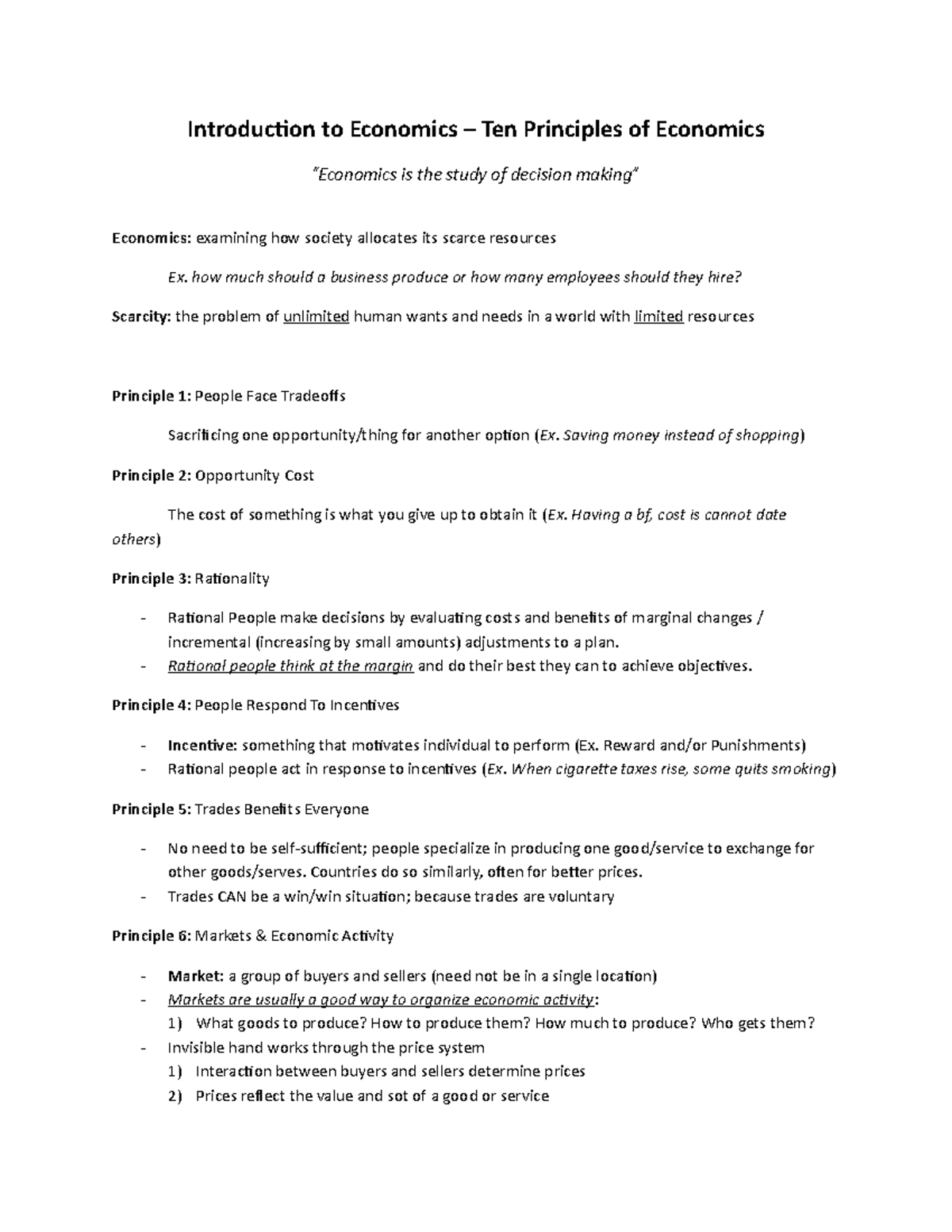 Compiled Notes - Econ 101 - Introduction to Economics Ten Principles of ...