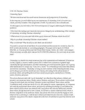 Christian Citizen Vocation Paper - Andrew Harrill Dr. Colucci Christian ...