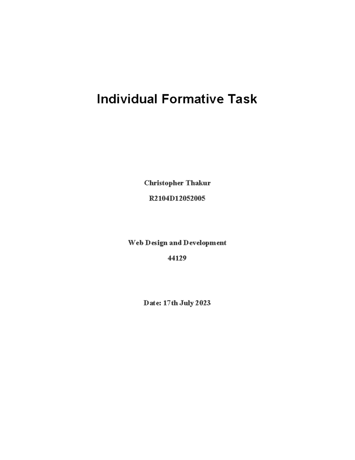 Christopher Thakur Assignment - Individual Formative Task Christopher ...