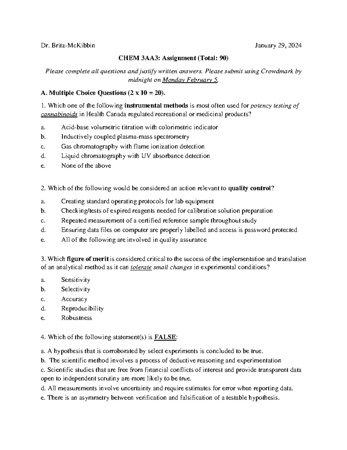 CHEM 4051 Tutorial - Dr. Britz-McKibbin January 29, 202 4 CHEM 3AA3 ...