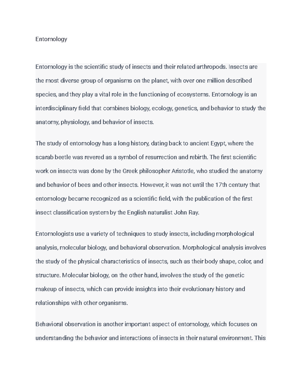 Entomology - Entomology Entomology is the scientific study of insects ...