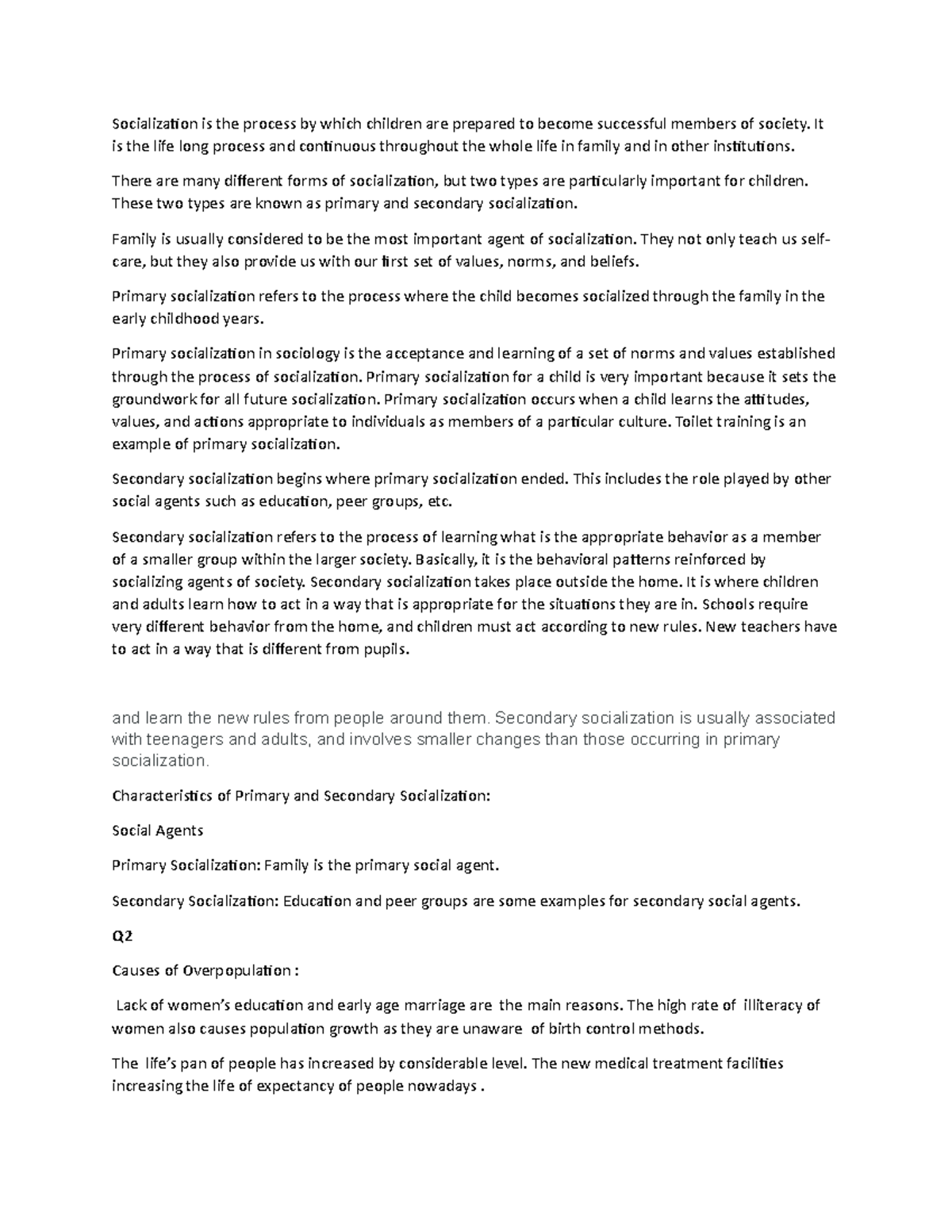 Socialization 2 - Lecture notes 1,2 - Socialization is the process by ...