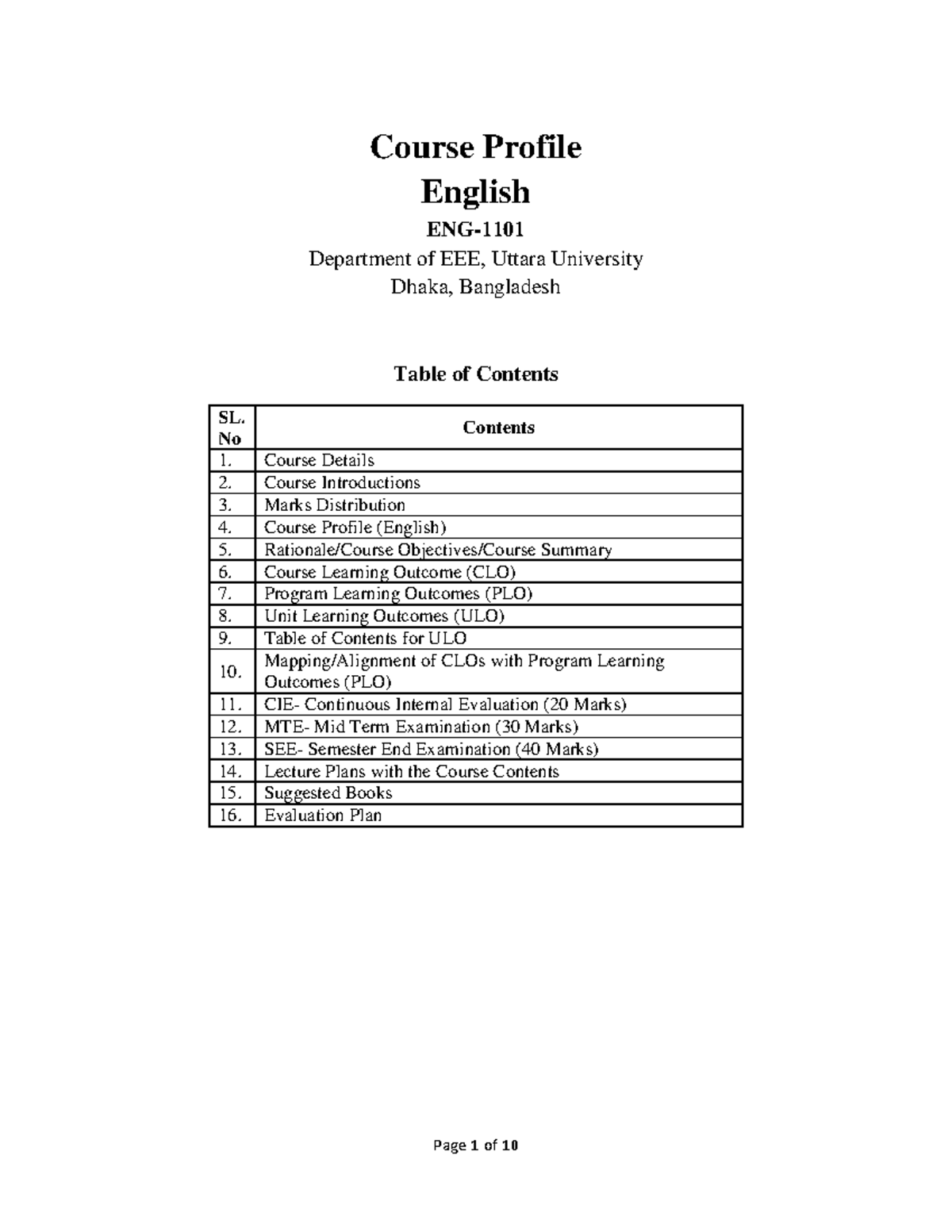 Course Profile ENG-1101 - Course Profile English ENG- Department of EEE ...