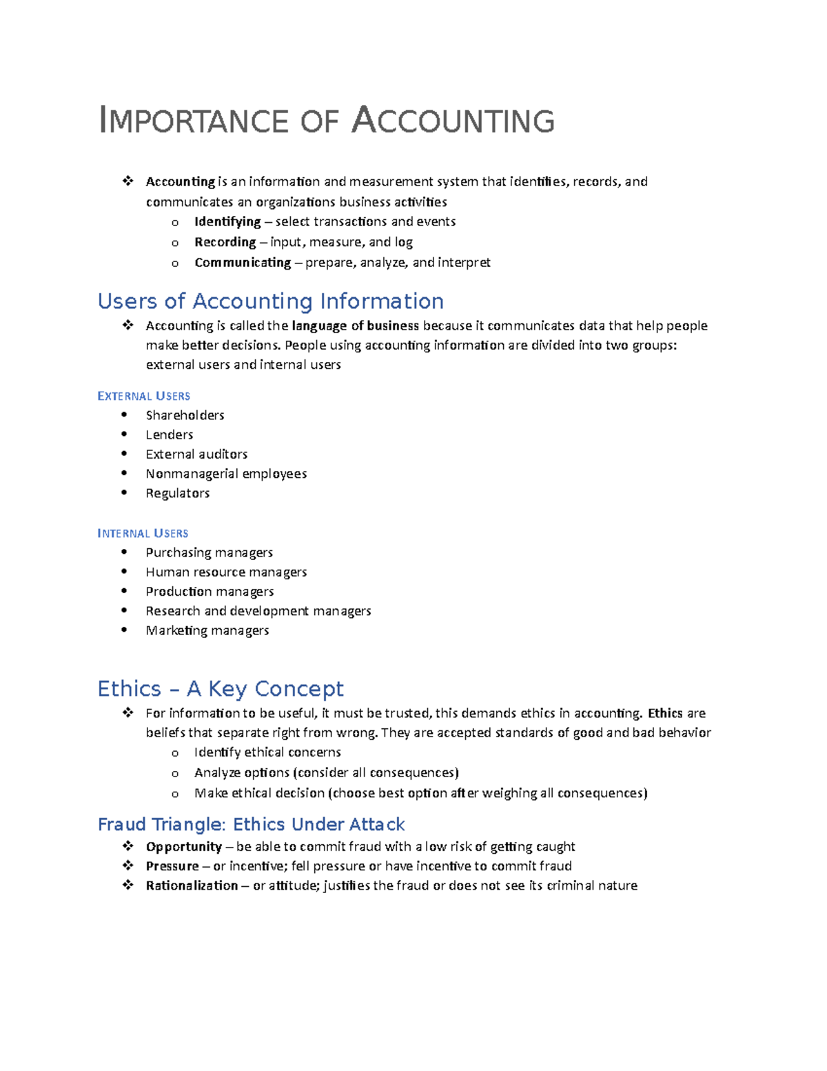 Chapter 1.1 - Introduction to Accounting in Business - IMPORTANCE OF ...