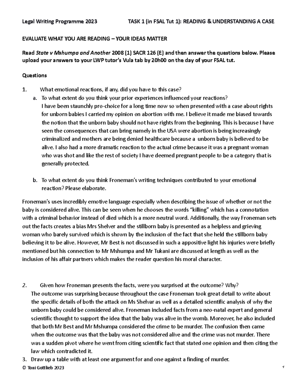 LWP task 1 - LWP summarising cases task - EVALUATE WHAT YOU ARE READING – YOUR IDEAS MATTER Read ...